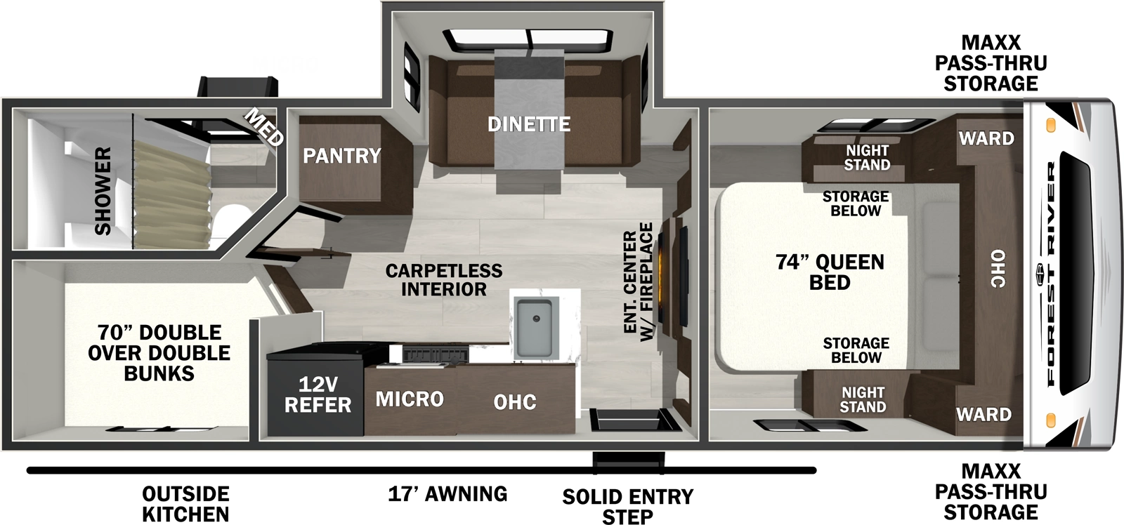 2026 Wildcat Travel Trailers 241DBEDS Floorplan - Forest River RV