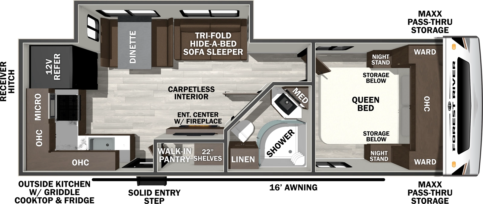 2026 Wildcat Travel Trailers 251CHEF Floorplan - Forest River RV